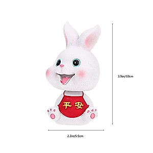 Angoily Rabbit Figurine Shaking Head Toy Bunny Car Dashboard Decoration Bobblehead Fengshui Lucky Statue 2023 Chinese Zodiac Rabbit New Year Car Decor