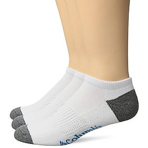 Columbia Mens Half Cushion No-show Socks, 3-pack Casual, White, 10-13 US