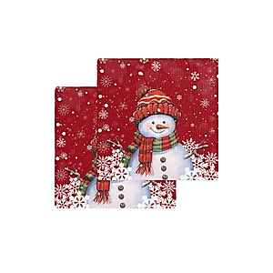 Onekaccu Winter Snowman Christmas Dish Towels Set, Waffle Weave Kitchen Towels Microfiber Towels Cleaning Red Christmas Snowflake Xmas Soft Absorbent Dish Drying Towels Hand Towels 2 Pack 12x12 in