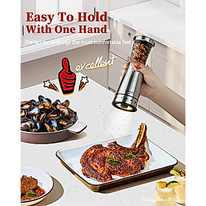 Electric Salt and Pepper Grinder Set with Storage Base, Stainless Steel Rechargeable Salt and Pepper Grinder Set with 4.5 oz Large Capacity, 1.8" Wide Mouth, Adjustable Coarseness, Ideal for Kitchen