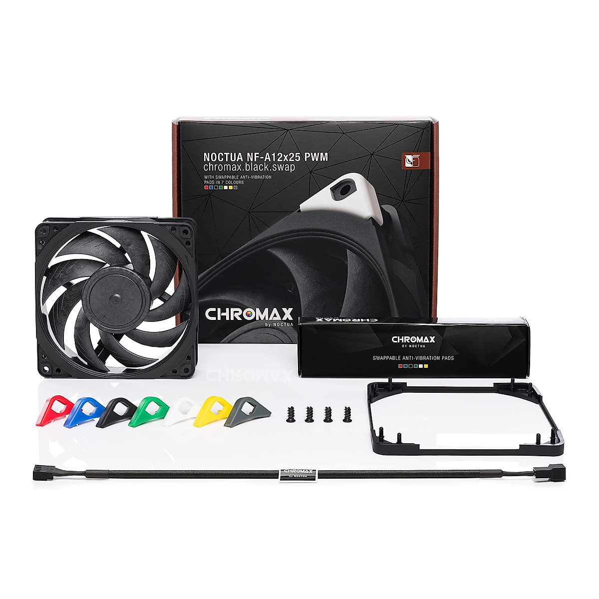 Noctua Bundle: 2X NF-A12x25 PWM chromax.Black.swap + 1x NA-SMFA1, Set for 280mm Water Cooling Radiator