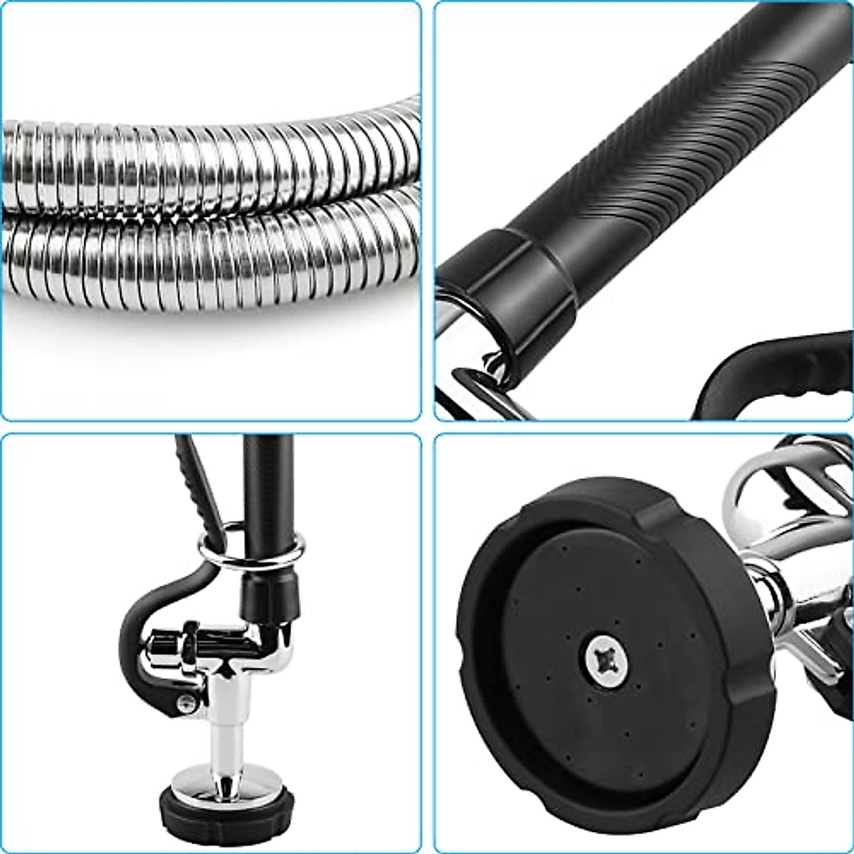 Launceter Spray Valve with 44 Inch Pre Rinse Hose,Pre Rinse Sprayer with Flexible Stainless Steel Hose for Commercial Kitchen Faucet, Black, 1 Set