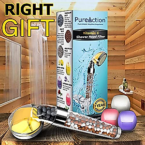 PureAction Vitamin C Shower Head with Hose & Replacement Filters - Hard Water Softener - Chlorine & Fluoride Filter - Water Purifying Filtered Showerhead with Beads - Helps Dry Skin & Hair Loss