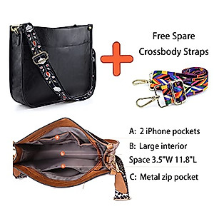 KlaOYer 2 Adjustable Strap Crossbody Bags Women Guitar Strap Purse Vegan Handbags Soft Shoulder Bag For Women (Black)