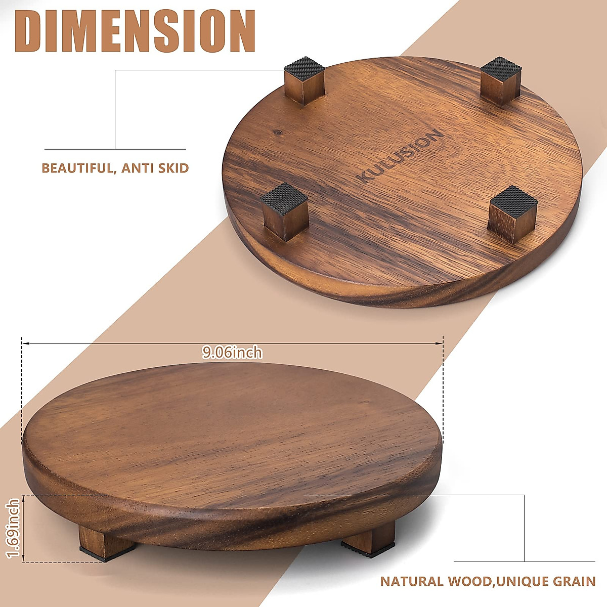 kulusion Walnut Wood Pedestal Stand, Decorative Wood Riser For Display, Farmhouse Decor Soap Tray, Displays Your Plant Bottles Candles for Your Home (Round,9 x 1.57Inch)