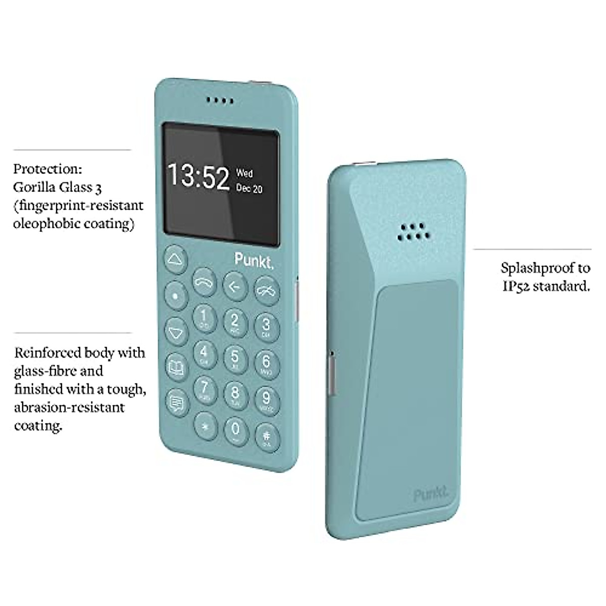 Punkt. MP02 4G LTE Minimalist Mobile Phone | Light Blue | Unlocked, Nano-SIM, Wi-Fi Hotspot, 2GB RAM+16GB Storage, 1280 mAh Battery, Multiband