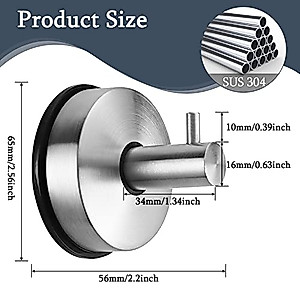 Suction Cup Shower Hooks, Towel Hooks for Glass Doors or Tiles, Stainless Steel No-Drill Reusable Hooks (2 Pcs, Silvery)