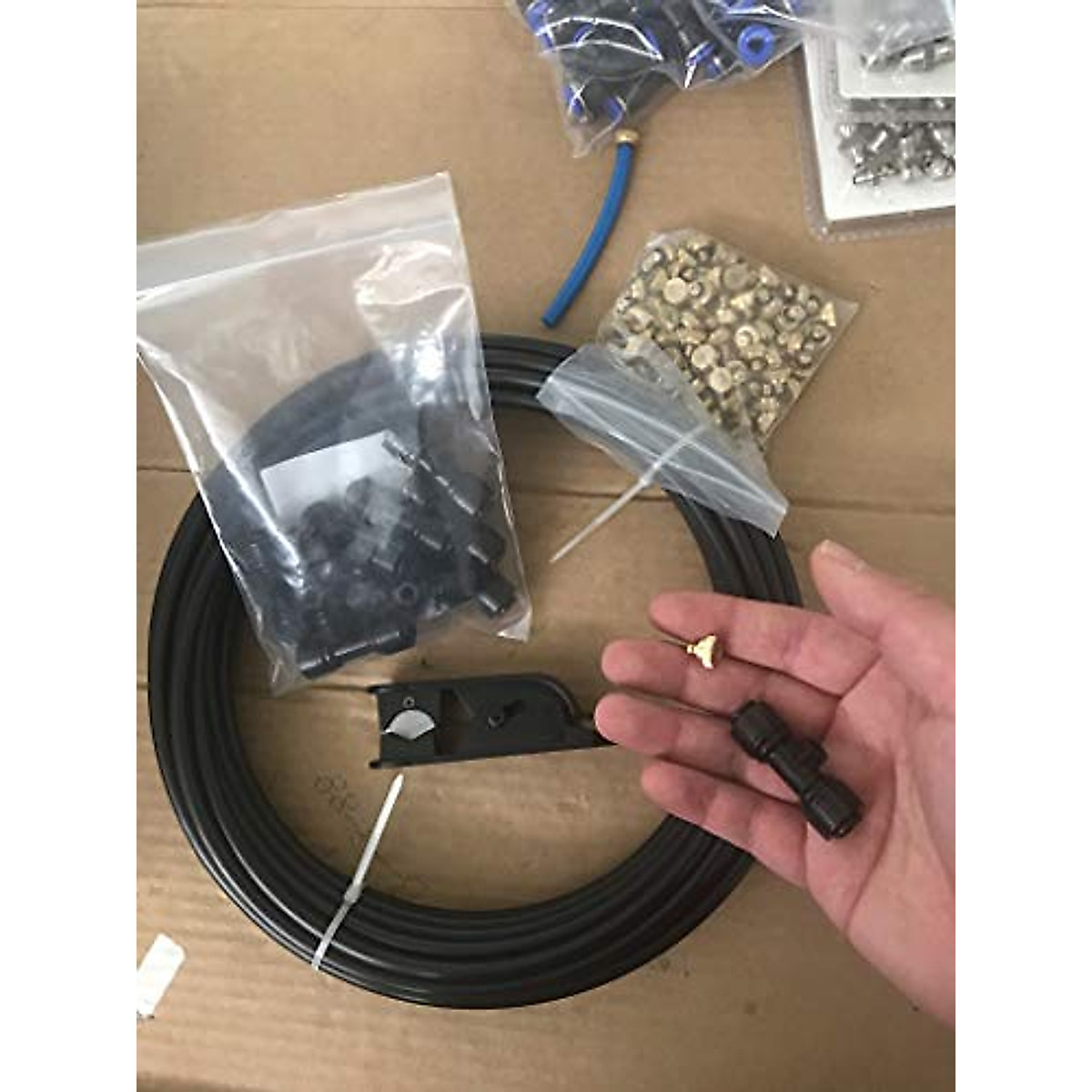 Maine Tube Fittings Misting Cooling System Kit 32.8FT(10M) Misting Line DIY Outdoor Mist Cooling Kit +10 Brass Nozzles Garden Misting Irrigation System for Garden Greenhouse, Flower Bed,Patio,Lawn