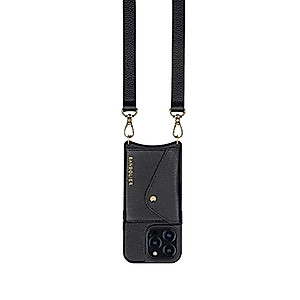 Bandolier Hailey Crossbody Phone Case and Wallet - Black Leather with Gold Detail - Compatible with iPhone 14 Pro Max