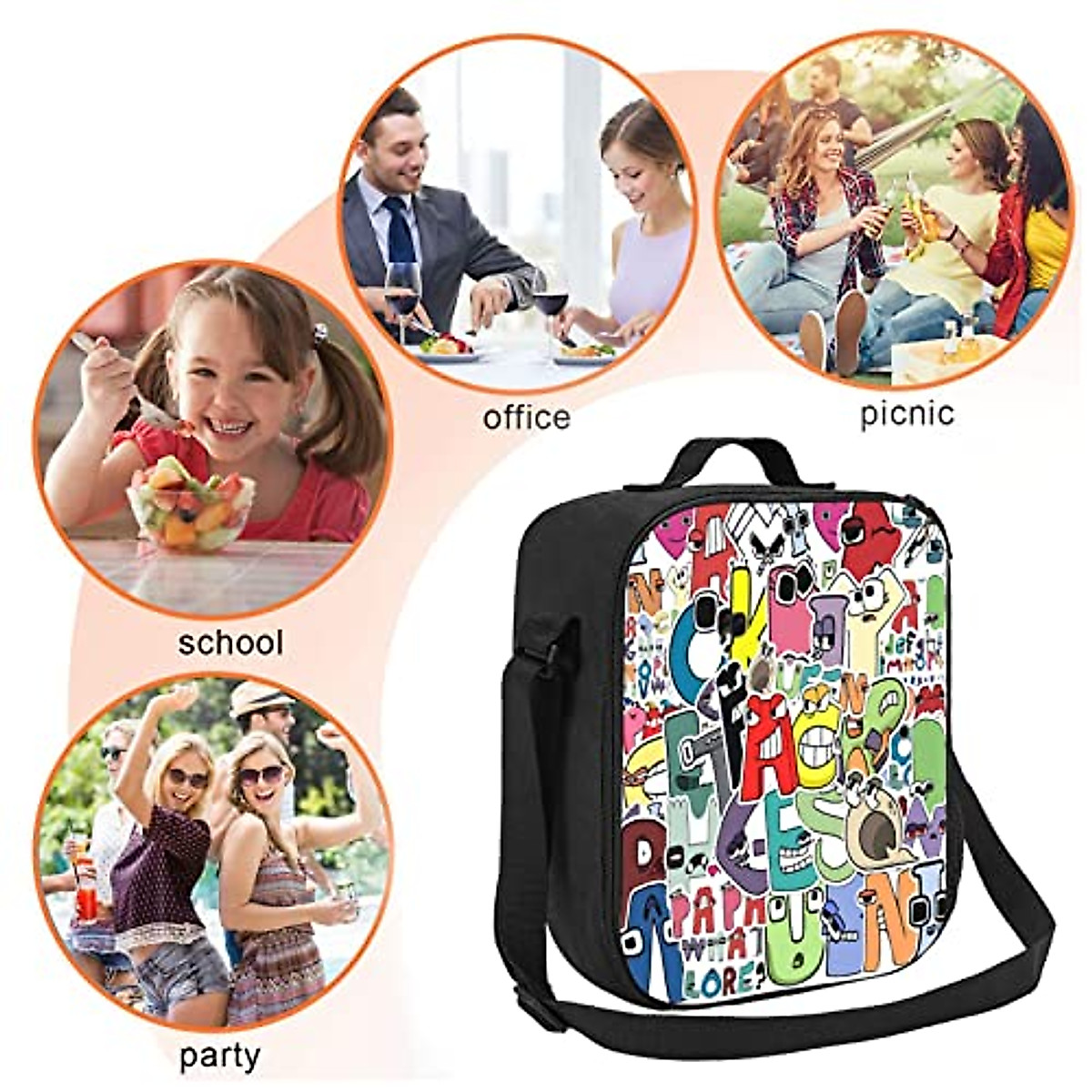 FNASFIA Alphabet Lore 3 Piece Backpack Set, Cartoon Alphabet Backpack Pencil Case Lunch Bag Casual Backpack Combo Unisex