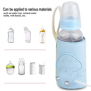 Qinlorgo Portable Bottle Warmer, 10W USB Microfiber PU Baby Bottle Warmer Travel Bottle Warmer with Indicator Light for Water Cups, Mineral Water Bottles, Milk Boxes(Blue)
