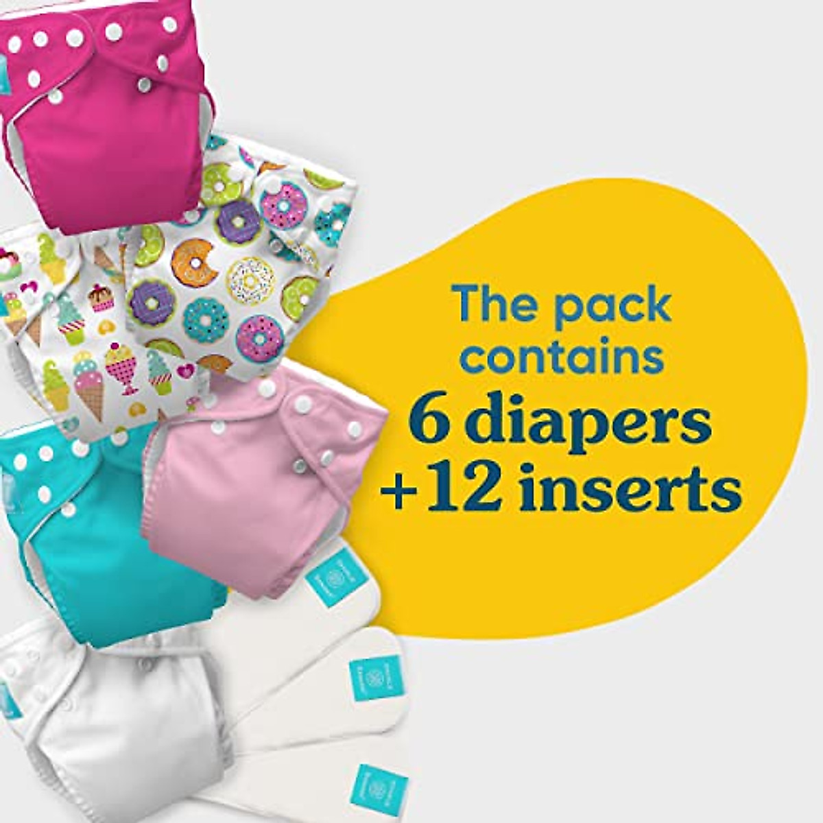 2-in-1 Reusable Fleece Cloth Diapering System, Reusable and Washable, 6 Diapers and 12 Inserts, Dessert, One Size
