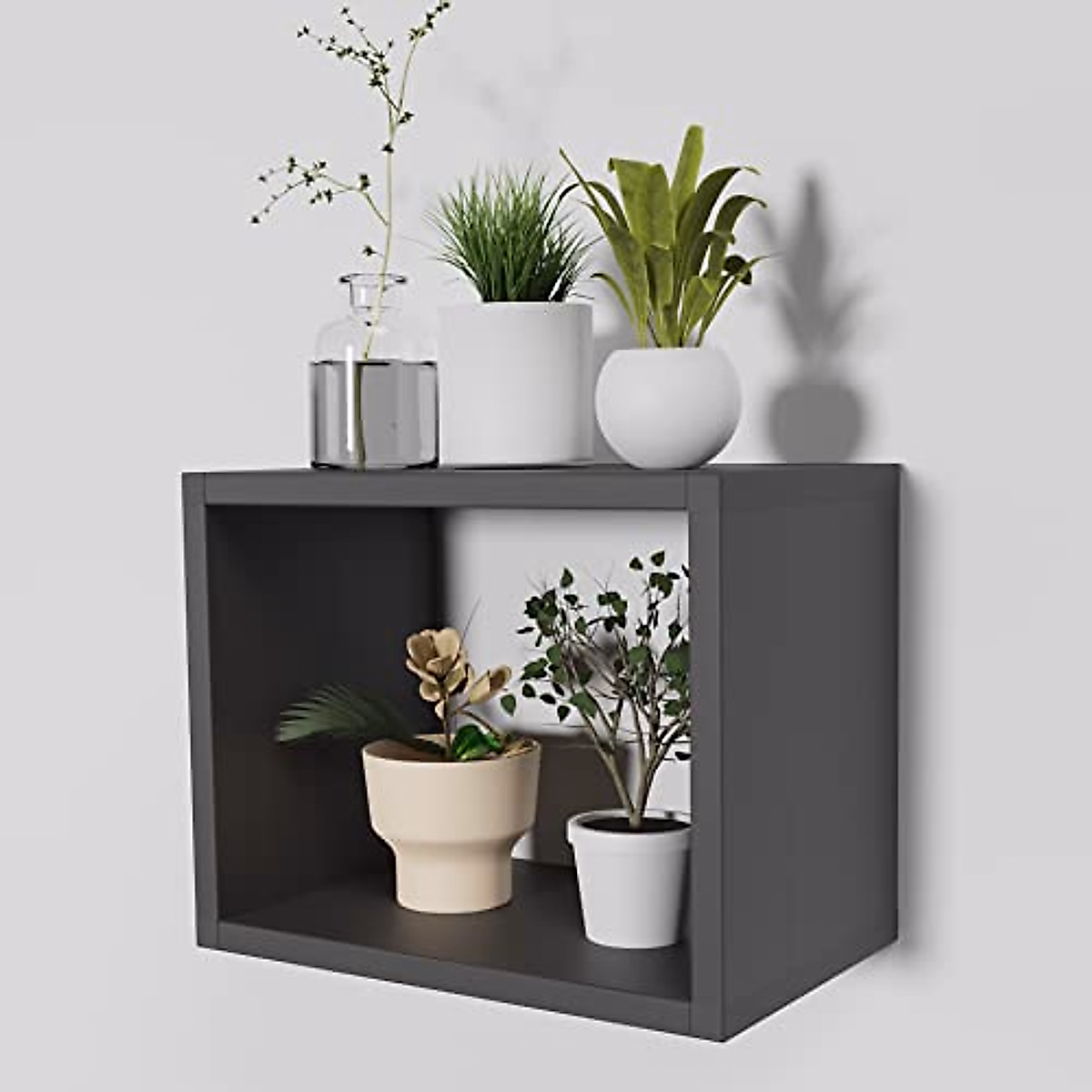 SKATHEAL Cube Floating Shelves for Wall Storage, Open Square Bookcase Wall Mounted, Bedroom Wall Shelf Organizer , DIY Splicing Unit (Dark Gray)
