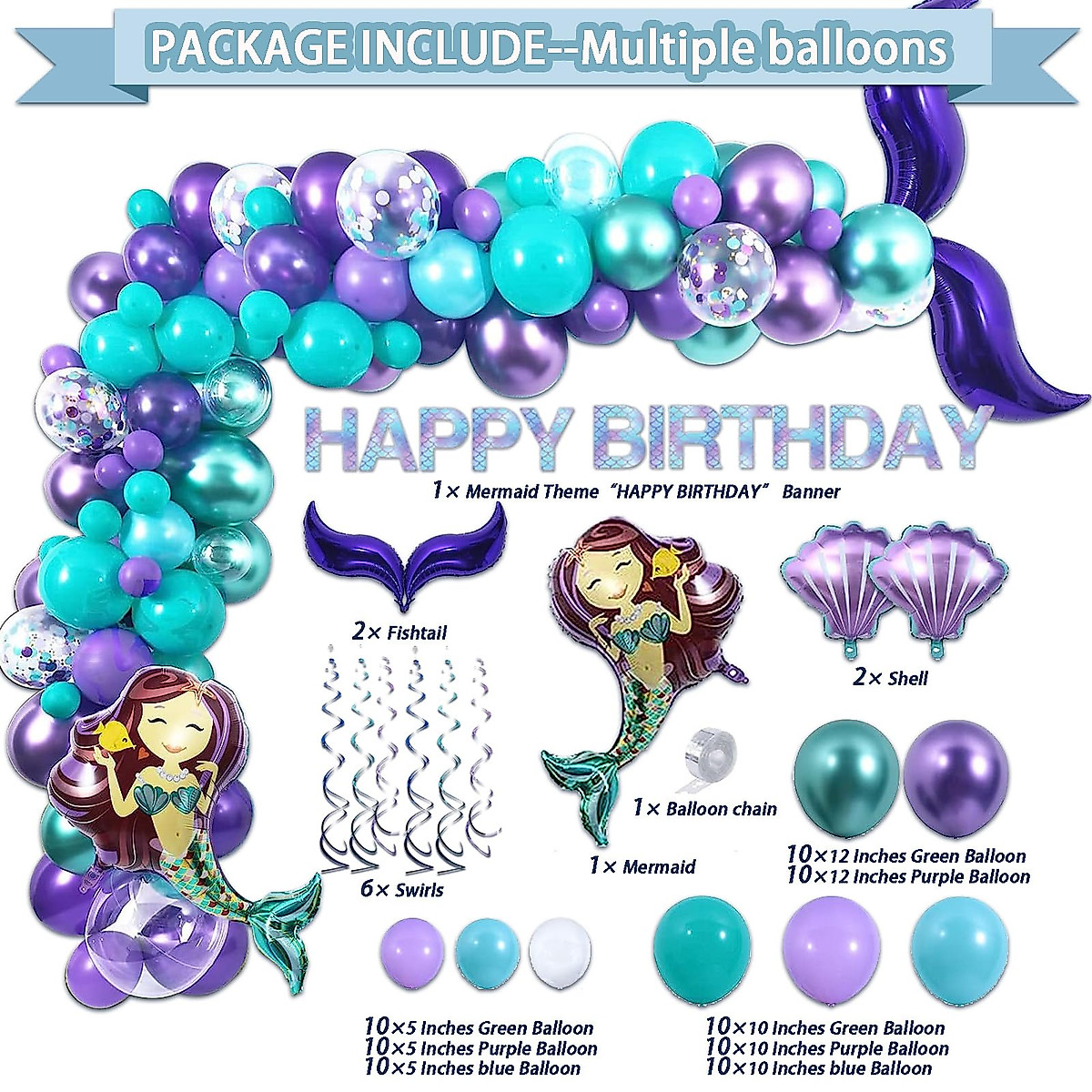 UJoyant 299 Pcs Mermaid Birthday Decorations, Mermaid Party Decorations Kit - Disposable Dinnerware Set with 25 Guests, Backdrop, Balloon, Banner, Tablecloth, Knives, Forks, Spoons, CakeTopper