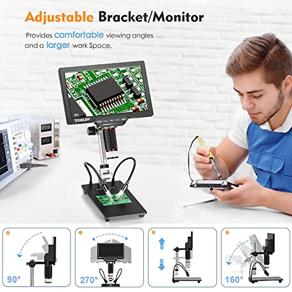 TOMLOV DM202 HDMI Digital Microscope,10.1 Inch LCD Microscope,16MP Coin Microscope Camera with Screen for Adults, Micro Soldering Microscope, TV/Windows/Mac Compatible, 32GB Card Included