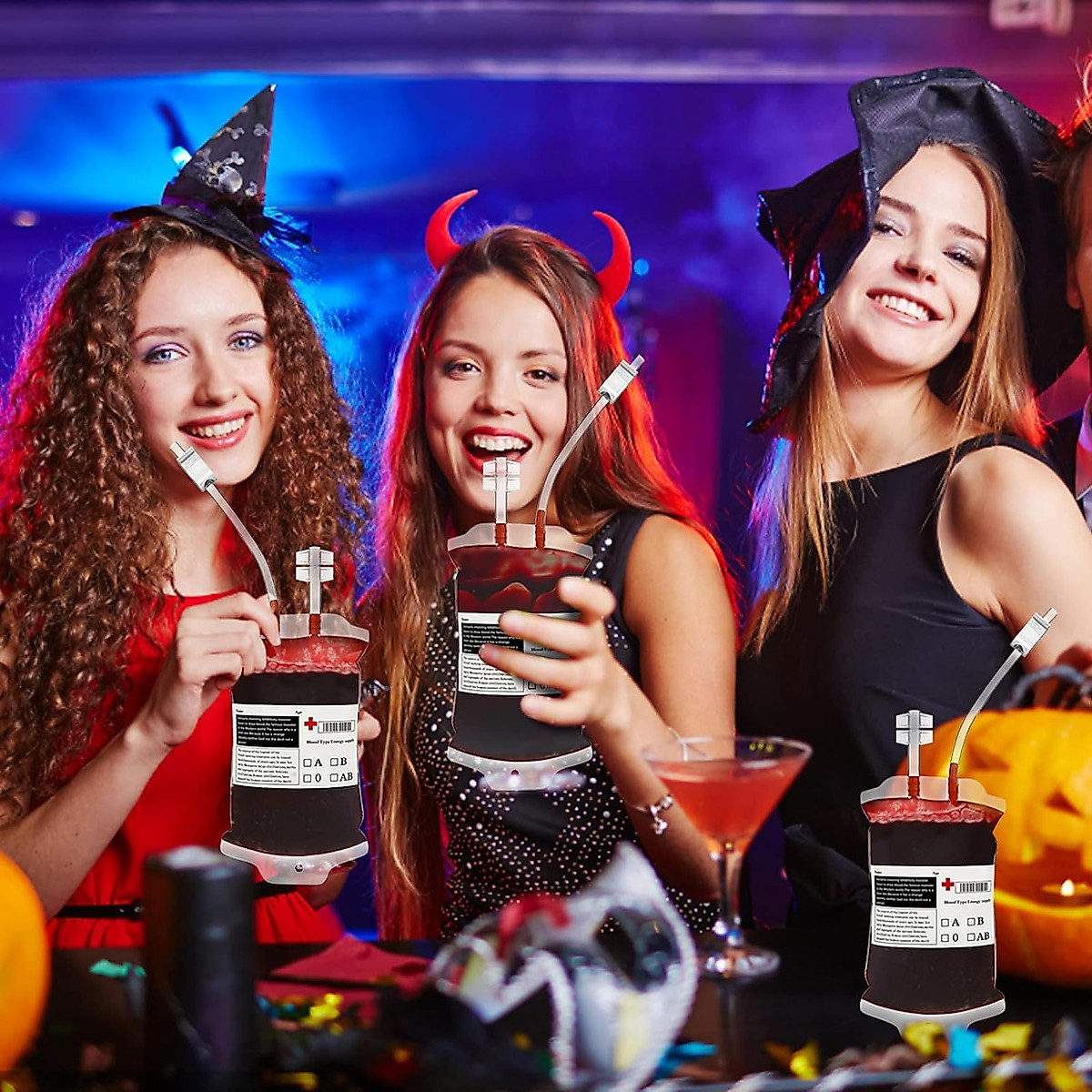 CandyHome 20 Pack Blood Bags for Drinks Sets, 10 Pcs Blood Bags, 10 Pcs 2 oz Jello-Shot-Syringes Reusable Halloween Party Supplies Drink Containers, Zombie Vampire Nurse Props