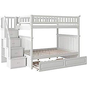 Atlantic Furniture AB55832 Columbia Staircase Bunk Bed with Raised Panel Trundle Bed, Full/Full, White