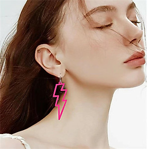 ONLYJUMP Acrylic Exaggerated Lightning Earrings Statement Punk Retro Geometric Delicate Neon Personalized Earrings Accessory Jewelry for Women (Rose Red)