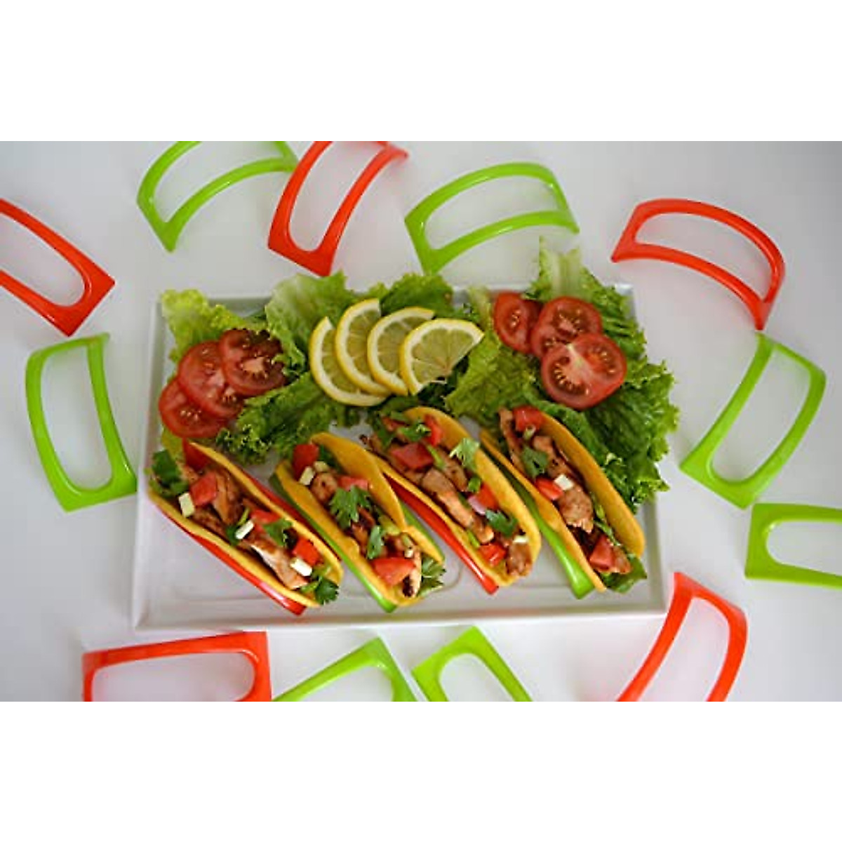 Taco Holders Set Of 24 || 24 pcs Taco Shell Stand || 12 pcs Red Color and 12 pcs Green Color Taco Stands || BPA Free || Disposable Taco Holders Set Dishwasher and Microwave Safe
