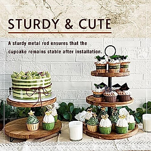 WILDMOS 3 Tier Cupcake Stand, Farmhouse Rustic Tiered Serving Tray,3 Tier Serving Tray for Farmhouse Kitchen Decor, Wood Dessert Tray for Tea Party Wedding Server, Decorative Tiered Tray.