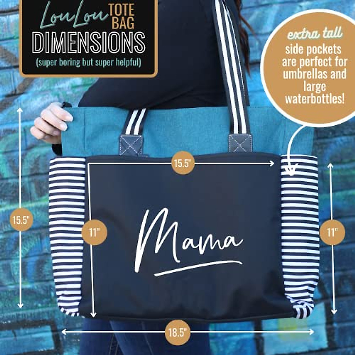 Brooke & Jess Designs Mommy Bag for Hospital - Mama Bear Mom Tote Bag - Mom Bags for Women, Maternity Gift Bags for Mamas (Mama LouLou Teal)