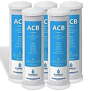Express Water - FLTCAR0505C – 5 Pack Activated Carbon Block ACB Water Filter Replacement – 5 Micron, 10 inch Filter – Under Sink and Reverse Osmosis System