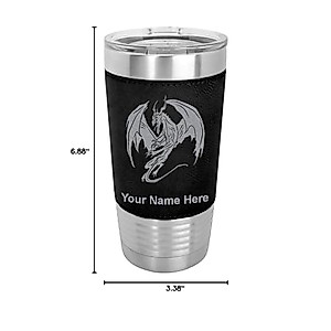 LaserGram 20oz Vacuum Insulated Tumbler Mug, Dragon, Personalized Engraving Included (Faux Leather, Black)