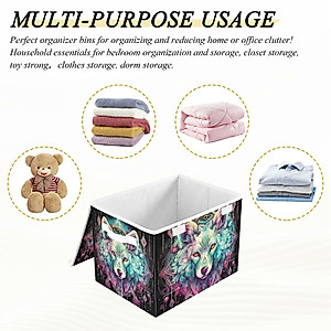 ZRWLUCKY Nature Astrology Wolf Storage Organizer Box with Lids and Handle Sturdy Foldable Storage Container Bin for Playroom, Office, Kids, Nursery