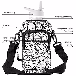 Thermosis 64 Oz insulated water bottle Stainless Steel Water Bottle with Straw & Holder Strap - Includes 2 Lids water bottles - Leak Proof water bottle for Men & Women - White Marble