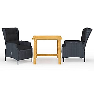 YUHI-HQYD 3 Piece Patio Dining Set,Afternoon Tea Suit,Conversation Furniture,Balcony Bar,Features Reclining Function,Perfect for Patio, Garden, Porch,Family Room,Sitting Area, Dark Gray