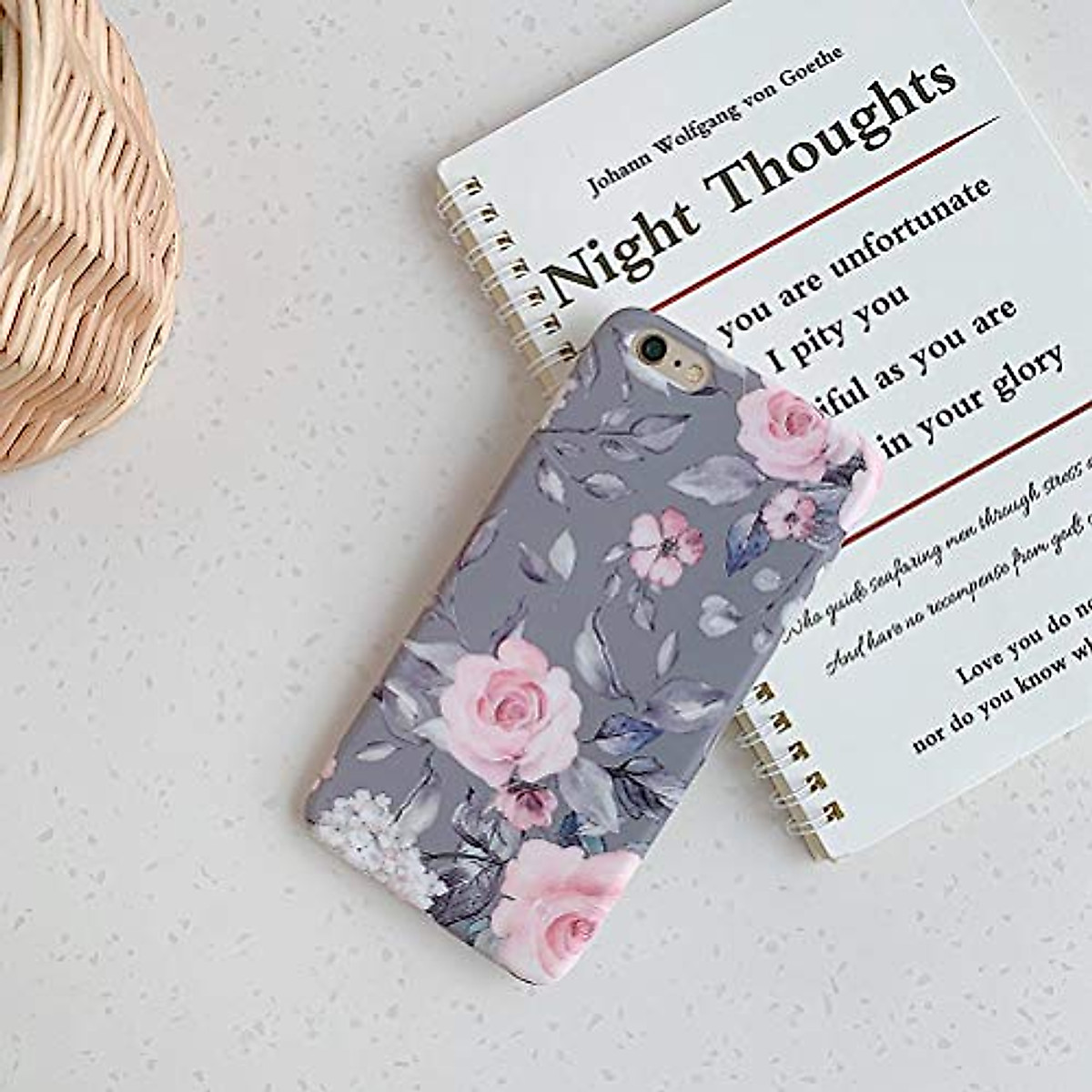 iPhone 6 Plus / 6s Plus Case for Women & Girls, YeLoveHaw Flexible Soft Slim Fit Full-around Protective Cute Phone Case Cover with Floral and Purple Gray Leaves for iPhone 6Plus / 6sPlus(Pink Flowers)