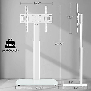 YOMT Floor TV Stand with Swivel Mount, Universal TV Stand for Most 27-65 Inch LED LCD OLED Flat Panel or Curved Screen TVs, Height Adjustable Narrow TV Stand for Bedroom Small Space, White