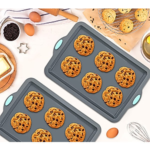 Webake Silicone Sheet Cake Pan, 14 Inch Silicone Sheet Pans 2 Pack Cookie Sheet Jelly Roll Pan Rectangular Cooking Sheet Baking Trays for Oven