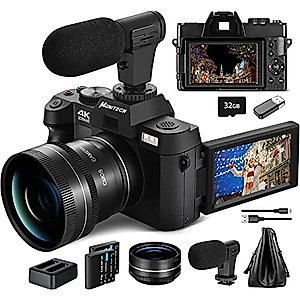 Monitech 48MP Digital Camera 4K Video Camera Reversible Display Point and Shoot Cameras for Photography 16X Digital Zoom Digital Cameras for Photography Vlogging Camera for YouTube with 32GB SD Card