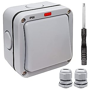 Taiss Outdoor Switch IP66 Waterproof Switch with Red LED Indicator,1-Gang 2-Way SPDT Light Switch,10A 220V-250V Outdoor Garden Electrical Switch