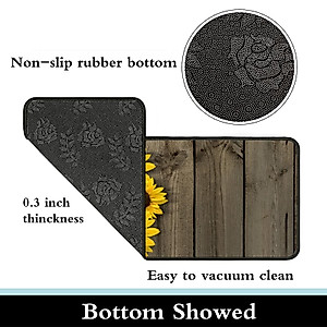TsyTma Kitchen Rugs Sunflowers Fence Non-Slip Soft Kitchen Mats Flower on Wood Bath Rug Runner Doormats Carpet for Home Decor, 39" X 20"