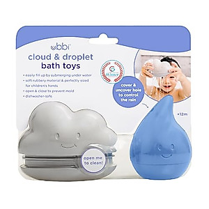 Ubbi Muted Color Cloud and Droplet Silicone Bath Squeeze Toys for Toddlers and Baby, Fun Bath Time Toys, Interactive Bath Toys, Baby Bath Accessory, Set of 2