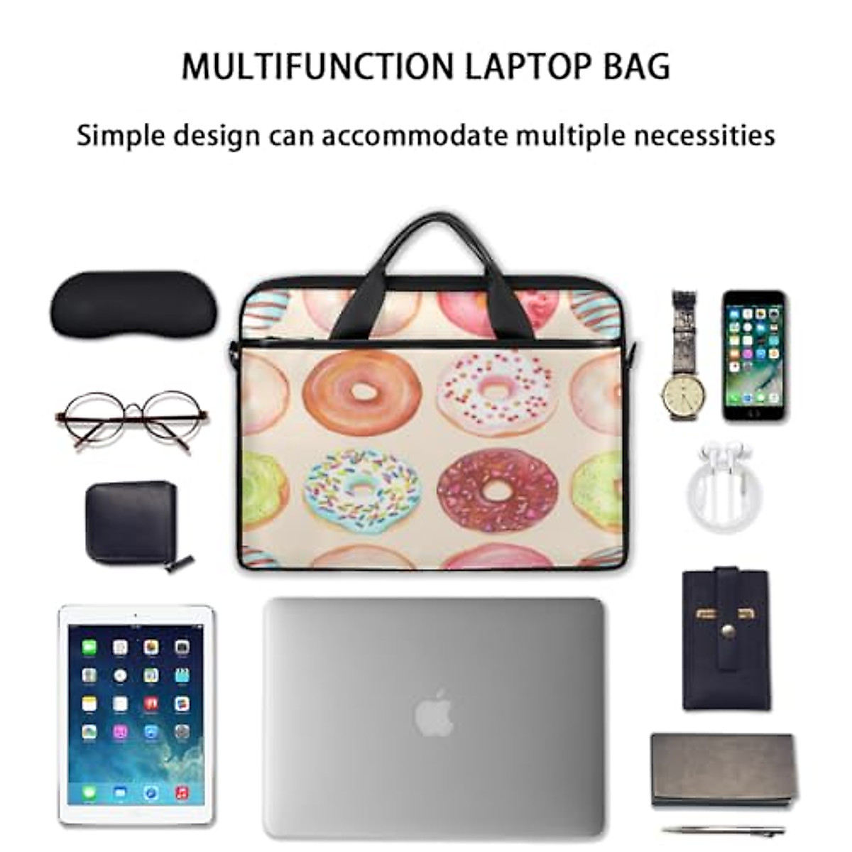 Donuts Laptop Computer Bag Waterproof Shoulder Messenger Bag 13-15 inch Durable Laptop Tote Bag with Shoulder Strap Handle Lightweight Crossbody Briefcase