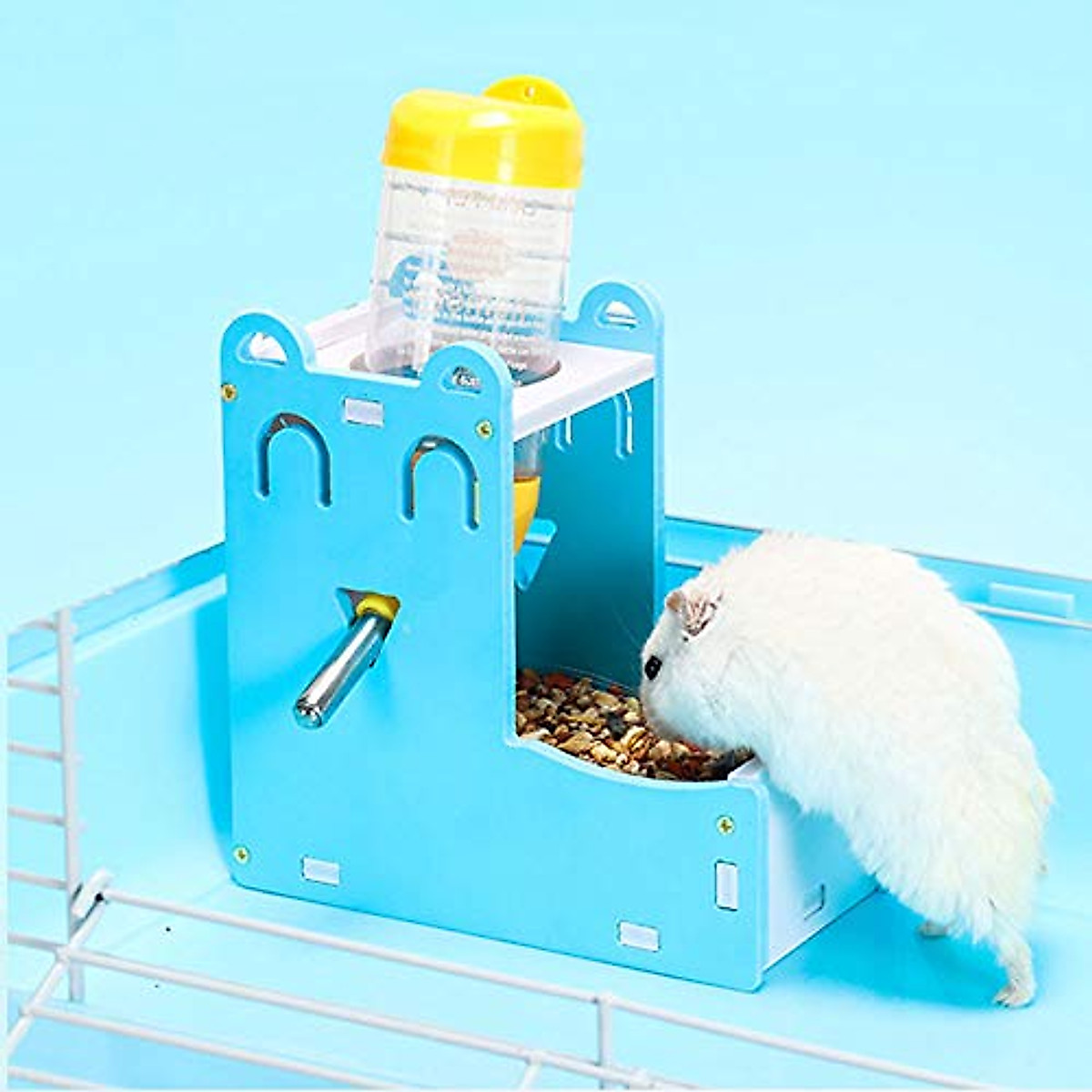 2 in 1 Hamster Hanging Water Bottle Small Animal Auto Dispenser with Base for Hamster Rat Gerbil Mouse Chinchillas Squirrel Guinea Pig Cage Toy