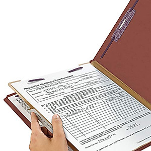 Smead Pressboard Classification File Folder with SafeSHIELD Fasteners, 1 Divider, 2" Expansion, Letter Size, Red, 10 per Box (13775)