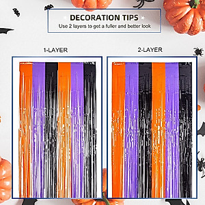 LOLStar 5 Pack Orange Purple Black Photo Booth Props,3.3 X 6.6 ft Halloween Foil Fringe Curtains,Halloween Party Photo Backdrop Streamer Backdrop for Halloween Party Decoration