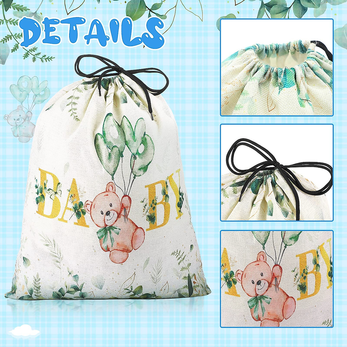 2 Pieces Large Gift Bag with Drawstring Large Canvas Gift Bags Heart Print Drawstring Present Wedding Bags Wrapping Reusable Bag Present Wrap Bags for Christmas, 20 x 16 in (Green,Baby)