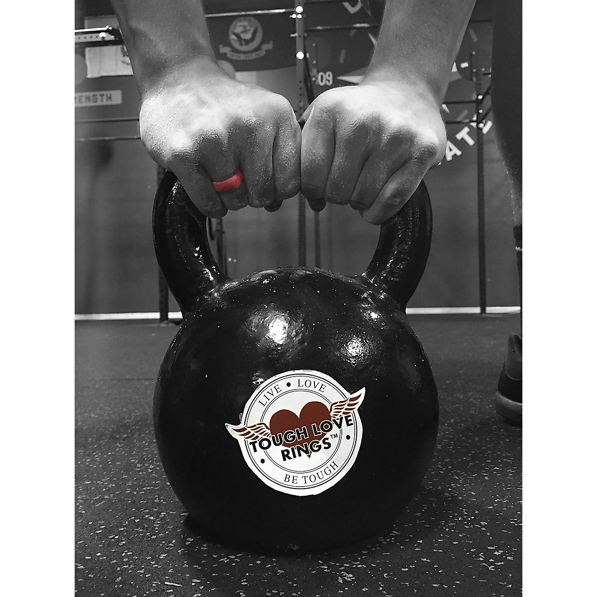 Tough Love Rings - Striped Black/Blue - Thick Band - Size 11