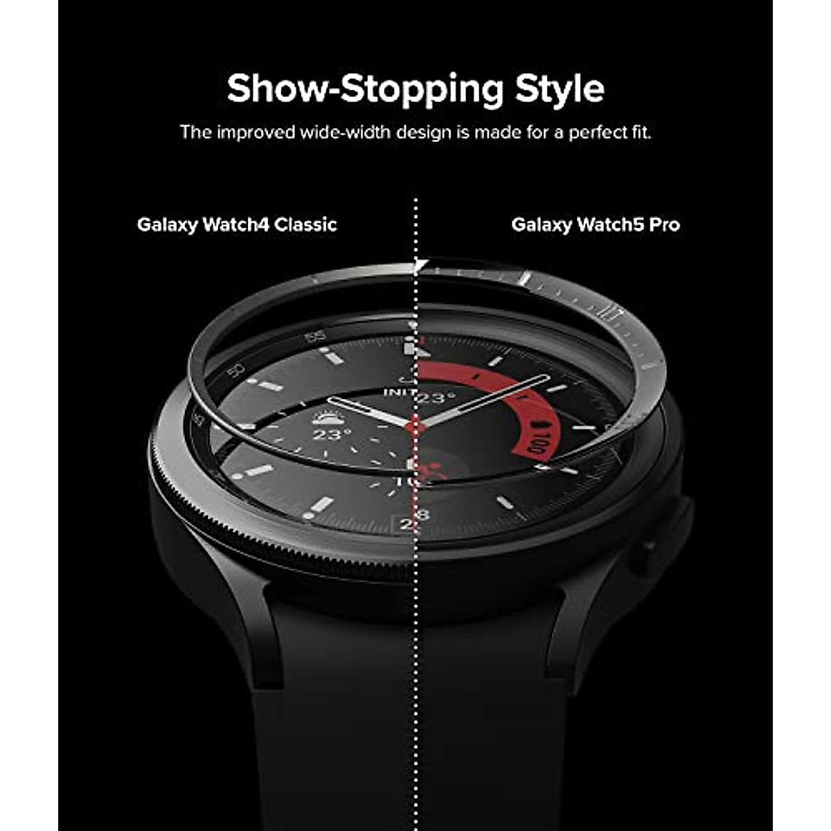 Ringke Inner Bezel Styling [Stylish Stainless Steel Frame] Compatible with Samsung Galaxy Watch 5 Pro Case, Anti Scratch Protector Adhesive Inner Cover Accessory - 45-IN-02 (ST) Black