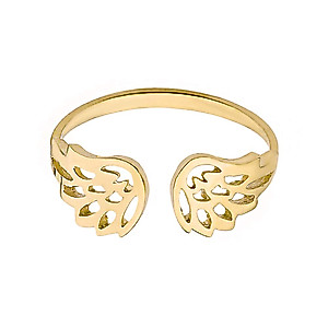 Dainty 14k Yellow Gold Guardian Angel Filigree Wings Ring (Size 8)