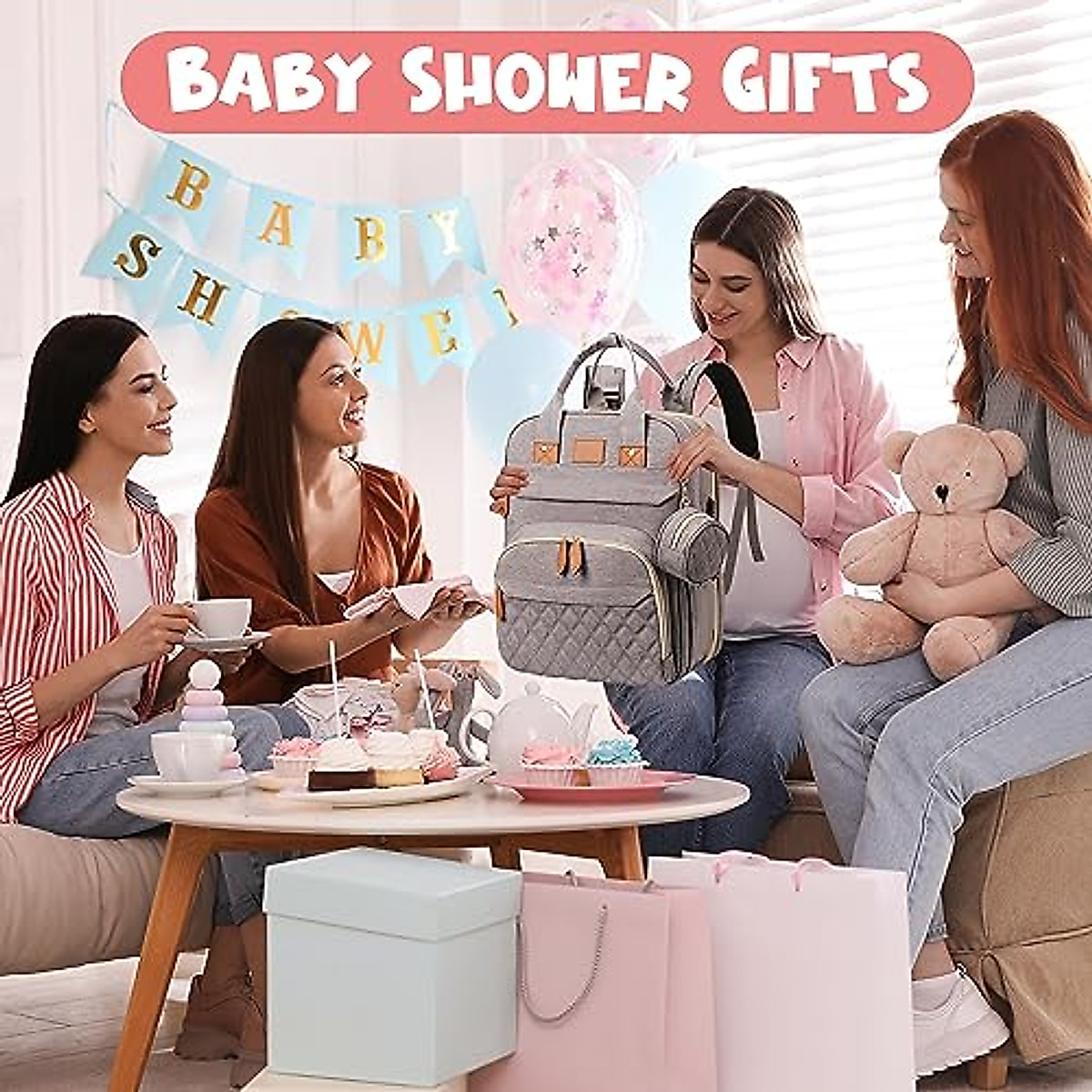 Arrozon Diaper Bag Backpack, Baby Shower Gifts, Diaper Bag for Boys Girls, Waterproof Travel Baby Bag with Changing Station, Baby Registry Search Baby Essentials (Grey)