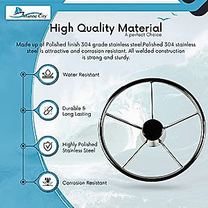 Marine City 304 Stainless Steel Corrosion Resistant 25 Degree 15-1/2 Inches 5 Spokes Polished Steering Wheel for Boat, Yacht (Dia :15-1/2 Inches)