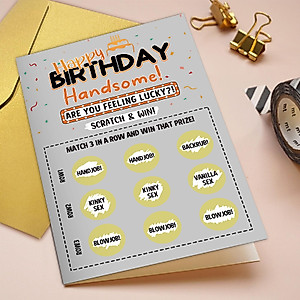 Qiliji Funny Birthday Card for Him, Naughty Scratch Off Birthday Card for Husband Boyfriend Fiance, Rude Birthday Card, Scratch & Match 3 In A Row And Win That Prize