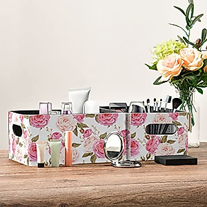 English Roses Flowers Storage Basket Bins Set (2pcs) Felt Collapsible Storage Bins with Handles Foldable Shelf Drawers Organizers Bins for Nursery Toys,Kids Room,Clothes,Towels,Magazine