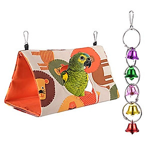 Bird Nest Snuggle Hut Hanging Hammock Parrot Hideaway Hut Sleeping Bed with Swing Bell for Parrot Parakeet Cockatiels Budgies Budgerigar Eclectus Cockatoo Lovebird in Spring Summer Autumn